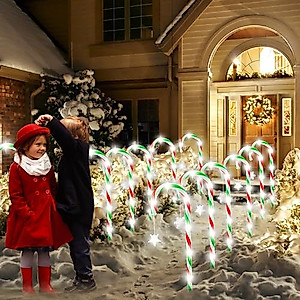 Candy Cane Lights Outdoor Pathway Christmas Decorations, 12 Pack Green Red White Solar Pathway Lights with 8 Modes Waterproof Timer for Christmas Outsides Walkway Porch Lawn Garden Yard Decoration