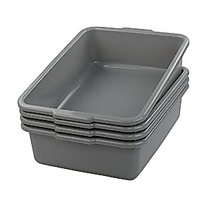 Jandson Gray Commercial Bus Tubs, 4 Pack Small Dish Pan Basin Plastic (8 L)