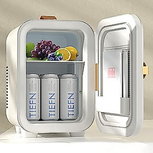 WOISSKEY Mini Fridge For Bedroom, 8 Liter AC/DC Portable Compact Refrigerators Thermoelectric Cooler and Warmer For Skincare, Beverage, Food, Cosmetics, Home, Office and Car, Beige