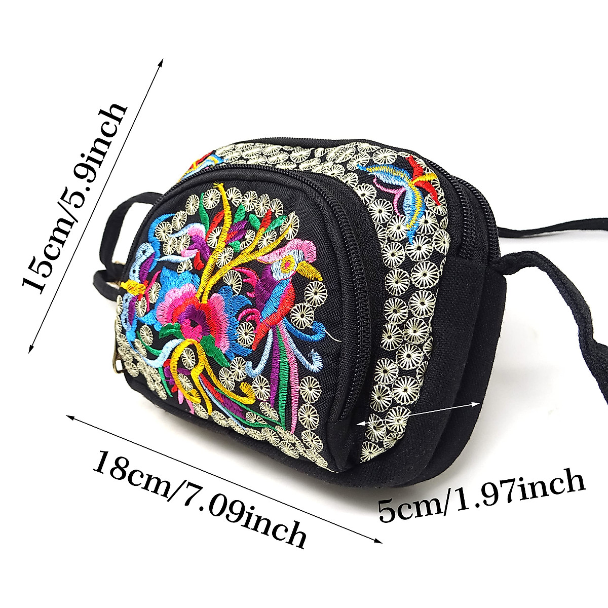 Honbay Yunnan Ethnic Style Handmade Embroidered Crossbody Bag Mini Canvas Shoulder Bag for Women and Girls