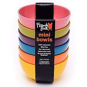 French Bull Melamine Mini Bowls for Snacks, Side Dishes, Dessert, Dipping Sauces or Ice Cream - Colorful Assorted Set of 6-10 ounce - 4" Bowls - Solid Color