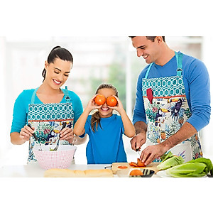 RED LMLDETA Adjustable Neck Strap Bib Apron 3 Pockets Extra Long Ties 100% Cotton Bird Printing Kitchen Men Women Chef Waiters Cooking Baking Barbecue BBQ Crafting Garden Christmas Gift (Bird flower)
