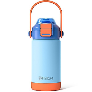 Fimibuke Kids Insulated Water Bottle with Pop-Open Straw & Spout 2-in-1 Lid, 14oz Leak Proof 18/8 Stainless Steel Vacuum Tumbler, BPA-Free Kids Cup For Travel School Boys Girls Toddler 1Pack,Sky Blue