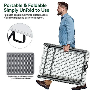 YITAHOME 6Ft Metal Folding Table for Grill Portable 2-in-1 Design Folding Grill Table with Mesh Desktop for Camping Cooking BBQ Picnic, White