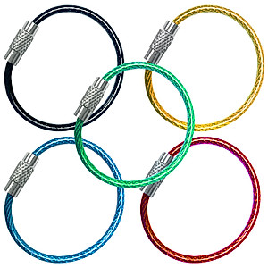 CKANDAY 30 Pcs Colored Nylon Coated Stainless Steel Metal Wire Keychains, 3 Sizes 4" 6" 7.8" Cable Keyrings 2mm Key Rings Loops with Stainless Steel Connecter for Hiking Luggage ID Tags -5 Colors