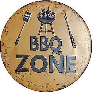 WONDERCAVE BBQ Zone Round Metal tin Sign Suitable for Home and Kitchen Bar Cafe Garage Wall Decor Retro Vintage Diameter 12 inch
