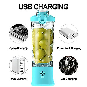 20oz Portable Blender Large Capacity Travel Juice Cup,Smoothies and Shakes Blender, Baby Food Crush Ice Frozen Mixing with 6 Blades 4000mAh Rechargeable Battery,for Home, Travel, Office (Light Blue)