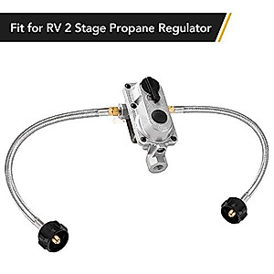 WADEO 15 inch Stainless Braided RV Propane Pigtail Hose with Type 1 Connection - Acme x 1/4 Male NPT for BBQ, RV and Camping Needs or Having an Outdoor Cooking, 2 Pack, Includes Thread Seal Tape