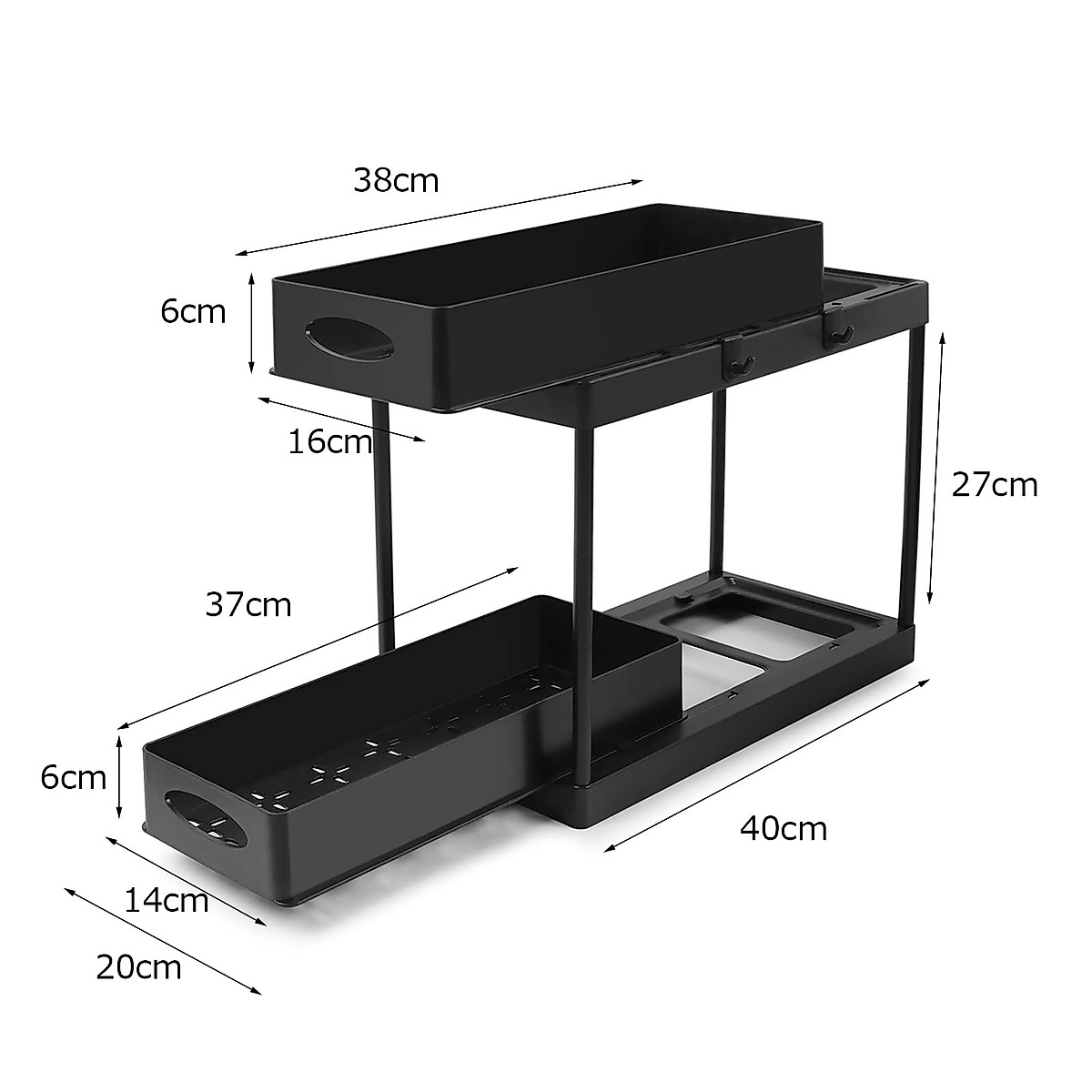 HOMTECH Double Sliding Cabinet Organizer Drawer-Under Sink Organizers & Storage-2 Tier Slide Out Cabinet Organizer- Storage Shelf for Bathroom & Kitchen- Accessory Included Hand Drying Ball, Black