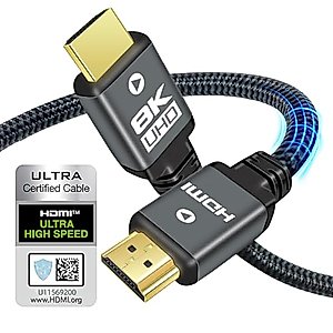 Yauhody 8K HDMI 2.1 Cable 10ft, Certified Ultra High Speed Heavy Duty Nylon Braided HDMI 2.1 Cord, 8K@60Hz, 10K, 4K@144Hz, 4K@120Hz, eARC, HDCP 2.2 & 2.3, Dynamic HDR, 3D for Monitor, TV (10 Feet)