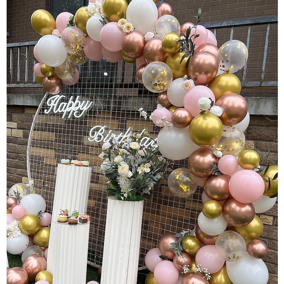Beaumode Diy Rose Gold Pink White Balloon Garland Arch 160PCS with Confetti Balloons Baby Shower Wedding Princess Birthday Anniversary Engagement Bridal Shower Party Decoration (Rose Gold Pink White)