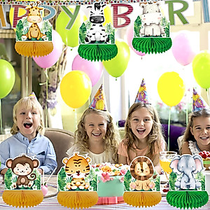 LLMSIX 9 Pcs Safari Honeycomb Centerpieces Jungle Baby Shower Decorations Safari Centerpieces for Tables Jungle Safari Animal Honeycomb Centerpieces for Jungle Safari Themed Birthday Party Supplies