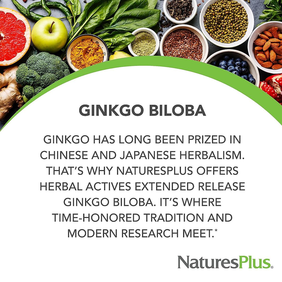 Natures Plus Herbal Actives Ginkgo Biloba, Extended Release - 120 mg, 60 Vegan Tablets - Vegetarian, Gluten-Free - 60 Servings