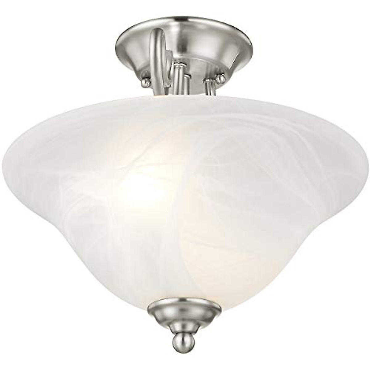 2 Light Brushed Nickel Ceiling Light Fixture with White Alabaster Glass Shade