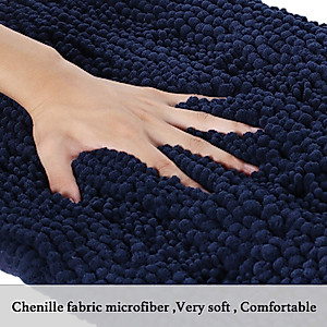 Flamingo P Bath Rugs Ultra Thick and Soft Texture Bath Mat Chenille Plush Striped Floor Mats Hand Tufted Bath Rug with Non-Slip Backing Door Mat for Kitchen/Entryway (Navy - 47" x 17")