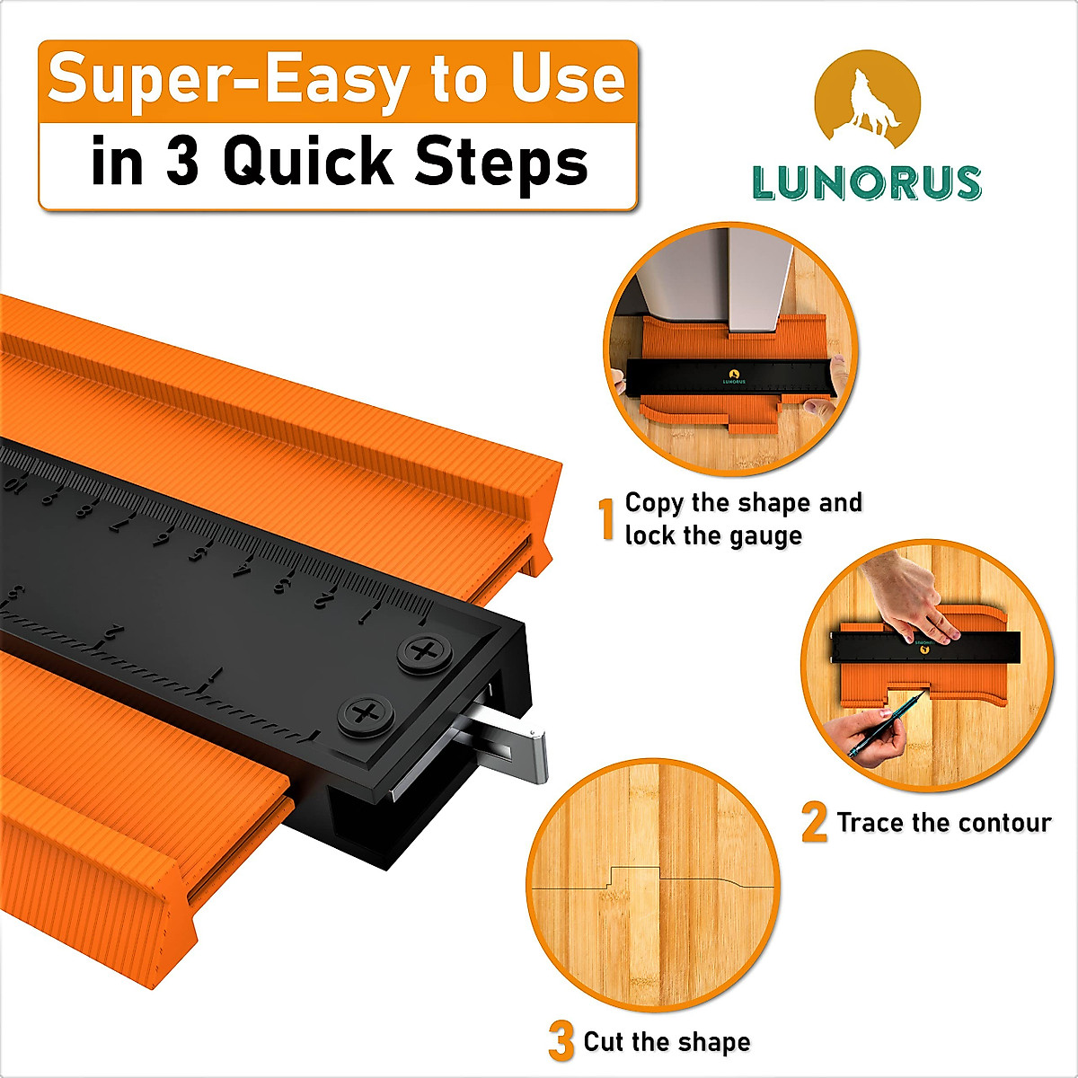 Contour Gauge Profile Tool with Lock (5+10 Inch), Construction Rulers Measure Tool for Corners and Contoured, Handyman DIY Woodworking Tools, Birthday Gifts for Men