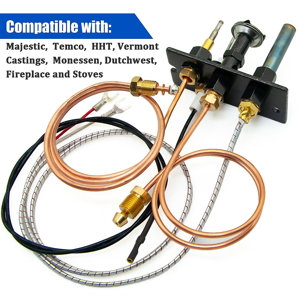 Propane and Natural Gas Pilot Assembly Replaces 10002265 10002264, LP NG 3 Way Pilot Replacement for Majestic,Temco,Vermont Castings Dutchwest,Fireplace and Stoves(Include Free NG Nozzle)