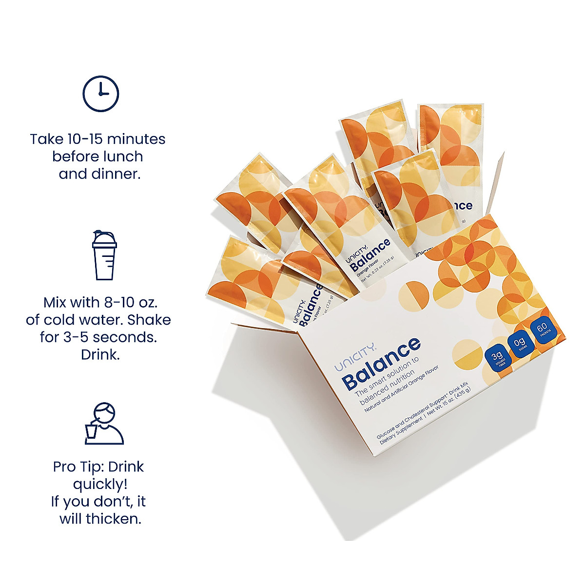 UNICITY BALANCE ORANGE - Stay Full Longer by Slowing Carbohydrate Absorption (60 Packets). Helps Support a Healthy Digestive System and Keeps Your Body Well Maintained (30-Day Supply)