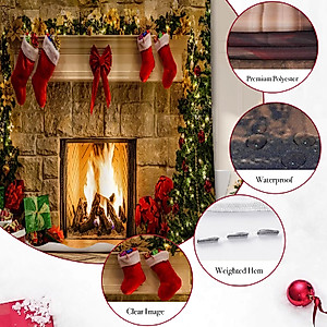 BROSHAN Fabric Christmas Shower Curtain, Red Christmas Shower Curtains for Bathroom, Winter Holiday Bathroom Decor, Xmas Tree Fireplace Pattern