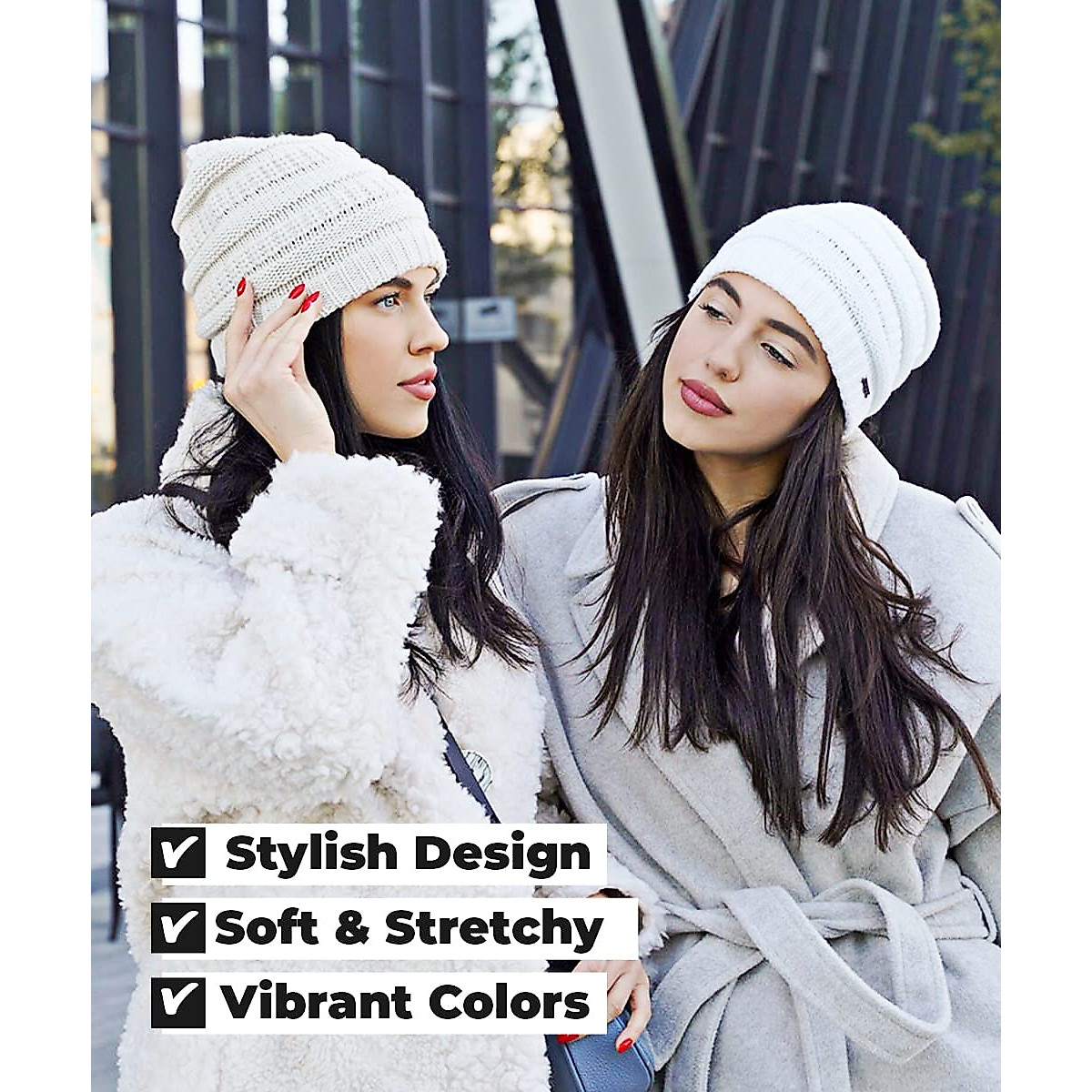 Women’s Soft Warm Stretchy Trendy Chunky Knit Beanie - Stylish Cable Knit Beanie Skully for Fall Winter Weather Black
