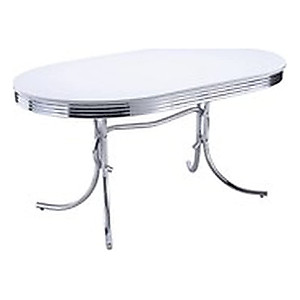 BOWERY HILL Modern Metal Chrome Plated Oval Dining Table with White Top