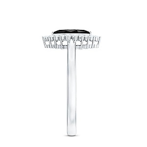 Lab Grown Black Diamond Halo Engagement Ring with Moissanite | 4X8 MM Marquise Shape Black Diamond (Certified, AAAA Quality), 14K White Gold, Size:US 8.00