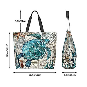 AmerTac Sea Turtle Tote Bag Large Women Casual Shoulder Bag Handbag Ocean Turtle Gifts Beach Bags Heavy Duty Waterproof For Weekender Travel Reusable Grocery Shopping Outdoor