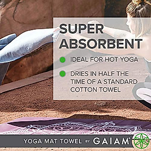 Gaiam Yoga Mat Towel Microfiber Mat-Sized Yoga Towel for Hot Yoga (68" L x 24" W), Heron Lilac