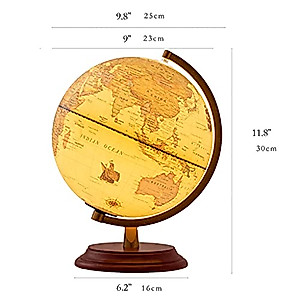 geographic globe Vintage 9.8 Inch Diameter World Globe Antique Desktop Globes Illuminated World Globe With Wooden Stand Built In LED For Kids world globe gift (World Globe) (World