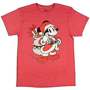 Disney Men's Christmas Mickey Mouse Santa Graphic T-Shirt, Red Heather, Large