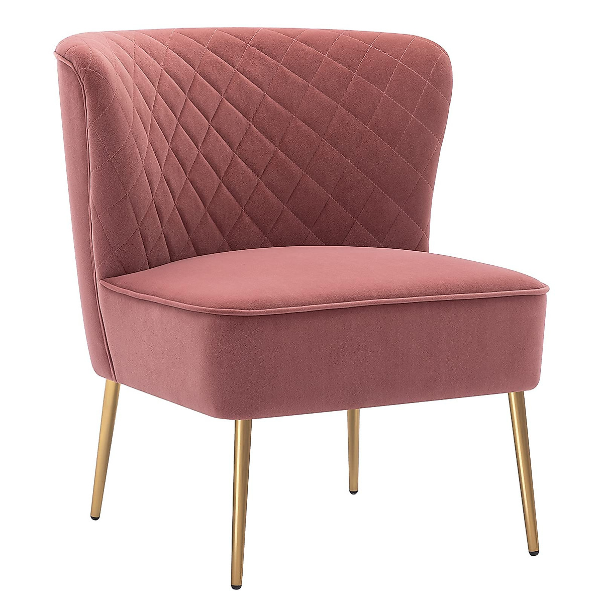DUHOME Velvet Accent Chair, Armless Slipper Chair, Vanity Chairs Makeup Chair with Back, Upholstered Sofa Chair with Golden Legs Barrel Chair for Living Room, Bedroom Pink