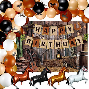 Cowboy Party Decorations, Western Cowboy Balloons Arch Garland Kit Include Cowboy Banner Backdrop Latex Balloons Horse Shaped Aluminum Foil Balloons, Western Theme Baby Shower Birthday Supplies