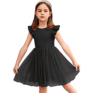 Arshiner Girls' Tulle Sundress Summer Flower Princess Wedding Dress for Toddler Girl (Black, 2T)