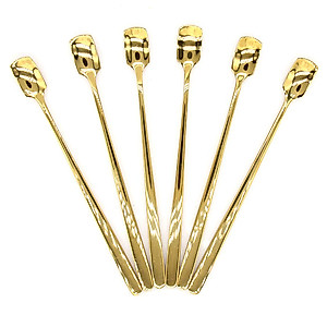 6 PCs Stainless Steel Mixing Spoon with Gold Finish - Stirrer Spoon with Shovel-Shaped Head for Coffee, Ice Tea, Soft Drink, Cocktail, Length 6-1/32-Inch (15.3 cm)