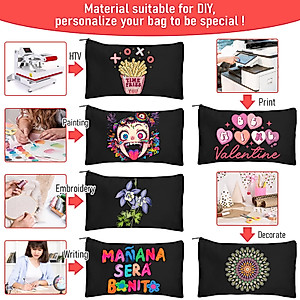 Legigo 12 Pack Blank DIY Craft Bag Canvas Pencil Case Blank Makeup Bags- Black Canvas Pencil Pouch Bulk Canvas Cosmetic Bag Multi-Purpose Travel Toiletry Bag Canvas Zipper Bags (8.3 × 5 Inch)