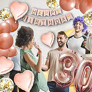 30th Birthday Decorations For Her - Birthday Decorations: 40 Inch 30th Gold Balloons, Pink and Gold Happy Birthday Decorations for Women, Happy Birthday Banner, Confetti Balloons, Rose Gold Heart Balloons (22 Pieces)
