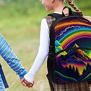 PORCLAY Rainbow Aurora Backpack Kids School Preschool Elementary Girl Bookbag Cute Aesthetic Preppy School Bag for Girls 3-5 Durable Laptop Rucksack Daypack