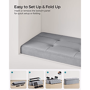 SONGMICS Storage Ottoman Bench, Foldable Ottoman Foot Rest, 15 x 43 x 15 Inches, End of Bed Bench, Storage Chest, Load up to 660 lb, for Living Room, Bedroom, Entryway, Dove Gray ULSF277G02