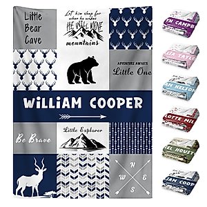 Personalized Baby Blankets for Boys Girls Custom Baby Blanket with Name for Toddlers Kids Fleece Bed Throw Blanket Swaddle for Newborn Customized Baby Gifts for Birthday Baby Shower Nursery Blanket