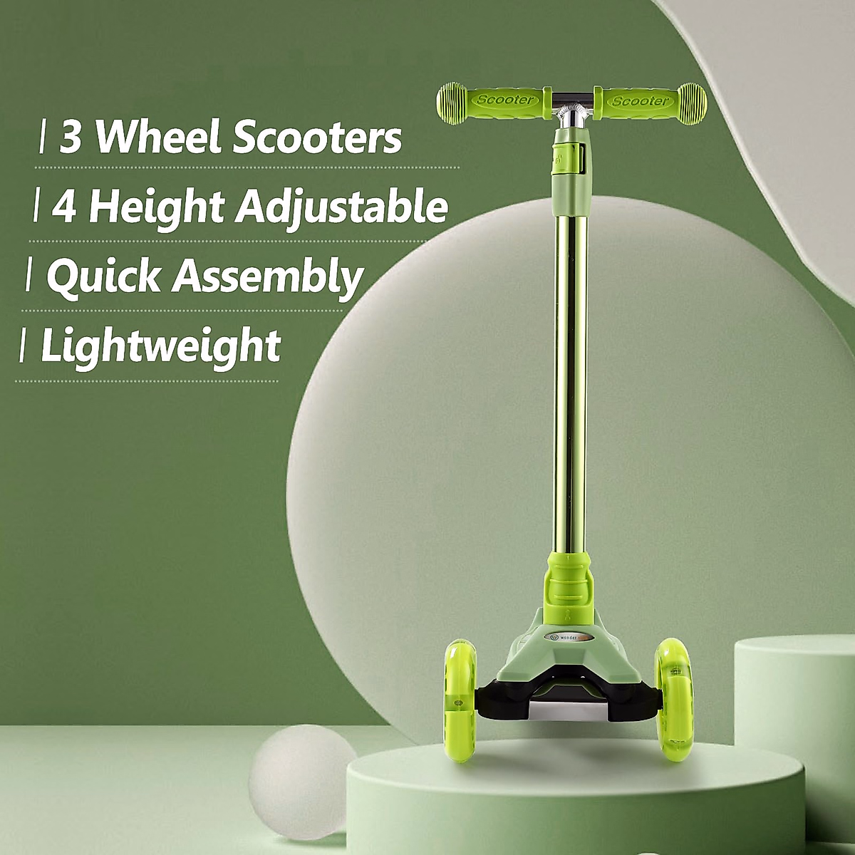 3 Wheel Scooter for Kids Ages 6-12,Kids Scooter with Light Up Wheels, Sturdy Deck Design, and 4 Height Adjustable Suitable for Kids Ages 3-12