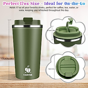 17oz Insulated Travel Coffee Mug with Flip Lid – Leakproof Stainless Steel Insulated Coffee Tumblers, Portable Thermos Cup for Hot & Cold Drinks, Perfect for Camping & On-the-Go