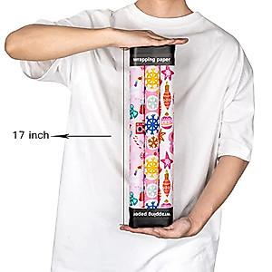 MAYPLUSS Christmas Wrapping Paper Roll - Mini Roll - 17 inch X 120 inch Per roll - 3 Different Pink Design (42.3 sq.ft.ttl)