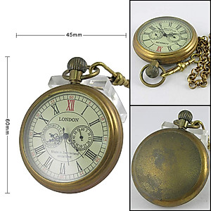 VIGOROSO Men's Vintage Full Copper Hand-wind Mechanical Second&24hours Sub-dials Pocket Watch in box