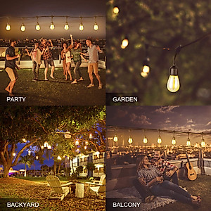 JOYSTA Outdoor String Lights - Waterproof Patio Light String 48FT with 15 Hanging Sockets IP65 Weatherproof Yard Lights 1w S14 Bulbs Lighting for Party Bistro Backyard Garden Cafe