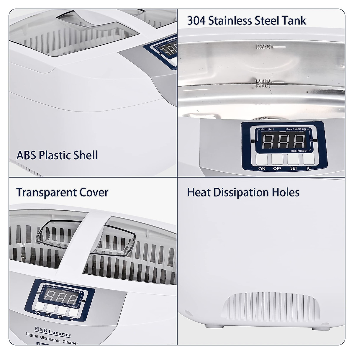 H&B Luxuries Professional Ultrasonic Cleaner with Heater 160 Watts 2.5 Liters for Dental Carb Parts Jewelry Dentures Also Good Home Use