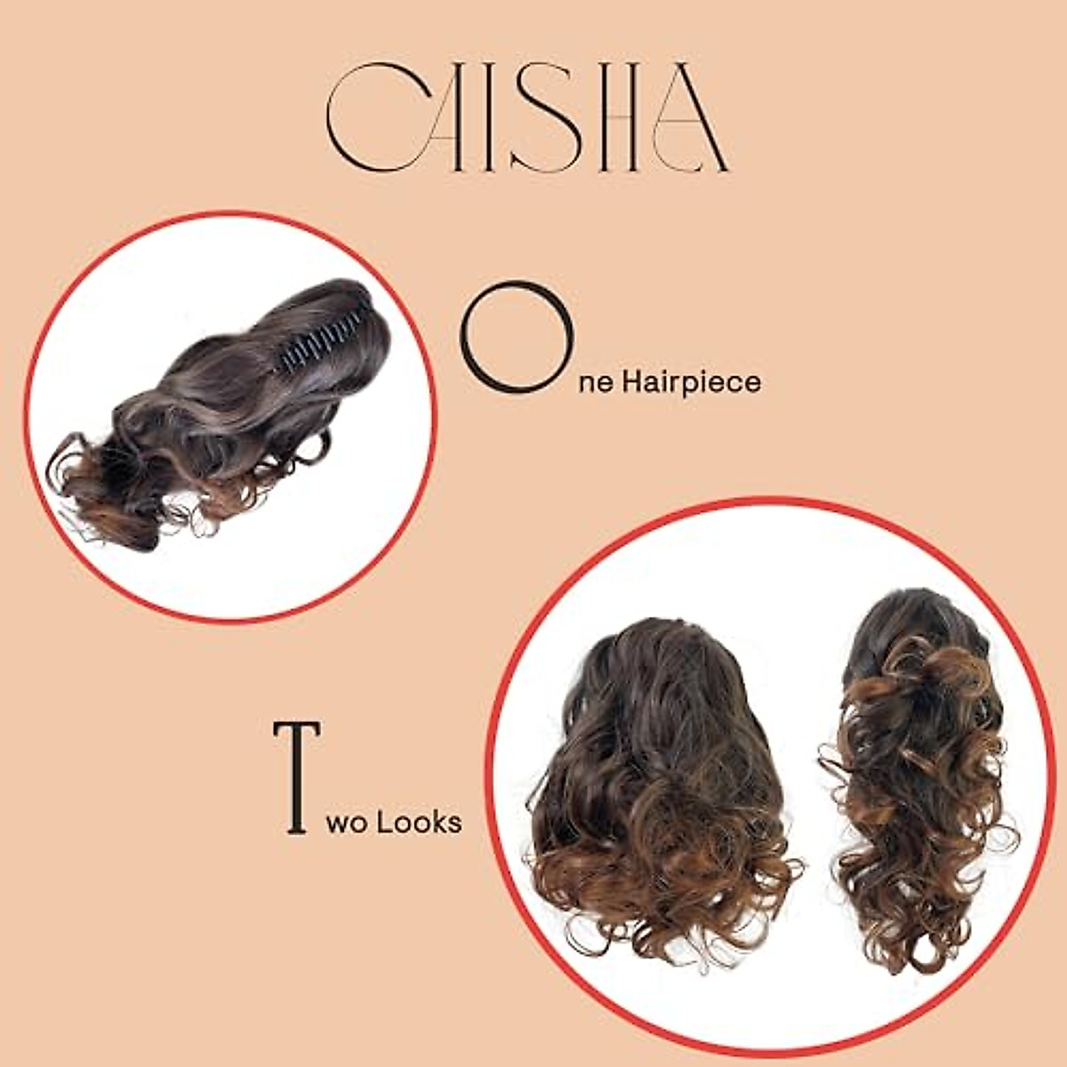 CAISHA 2 IN 1 Ponytail 12" Or 14" Hairpiece Clip On Extension Voluminous Wavy Medium Brown H22-2