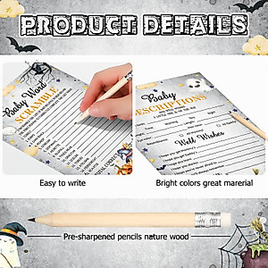 Yinder 145 Pieces Baby Shower Games for Boy or Girl Game Activities Cards with 20 Pencils Includes Baby Bingo Description and Wishes Guess Who Baby Price is Right, Word Scramble Game (Halloween)