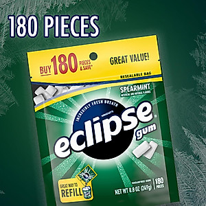 ECLIPSE Spearmint Sugarfree Chewing Gum, 180 piece bag