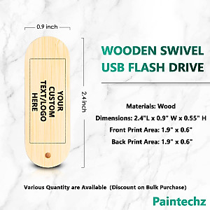 Paintechz Custom Logo Wood USB Flash Drives 50 Pack, Personalized Text Bulk - as Corporate Gifts and Promotional Giveaways - 16GB