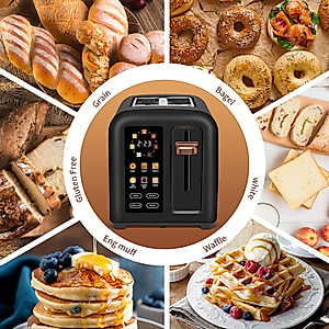 SEEDEEM Toaster 2 Slice, Touch Control Stainless Toaster LCD Display, 50% Faster Heating Speed, 1.4'' Wide Slots, More Timer Functions, Removable Crumb Tray, 1350W, Dark Chocolate